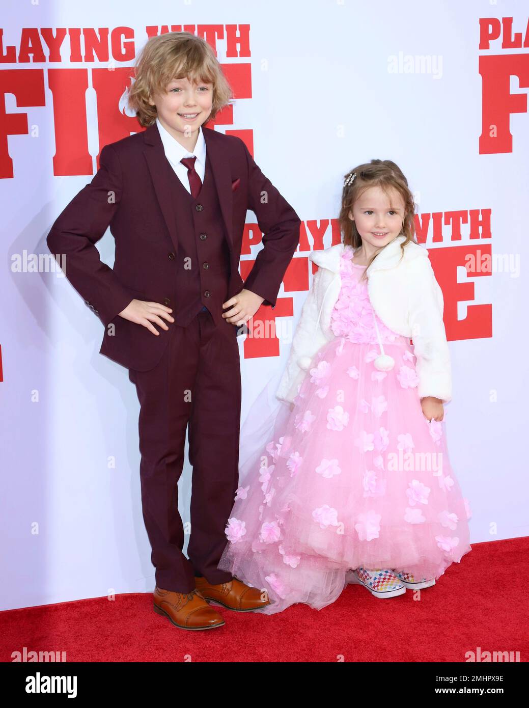 Christian Convery, left, and Finley Rose Slater attend the premiere of ...