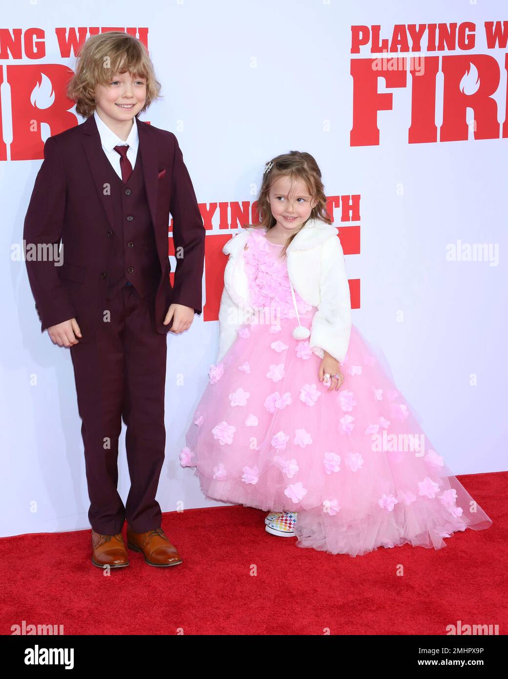 Christian Convery, left, and Finley Rose Slater attend the premiere of ...