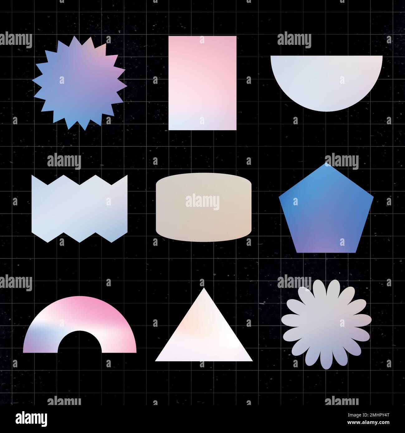 Geometric shape sticker, holographic pastel color flat clipart set ...