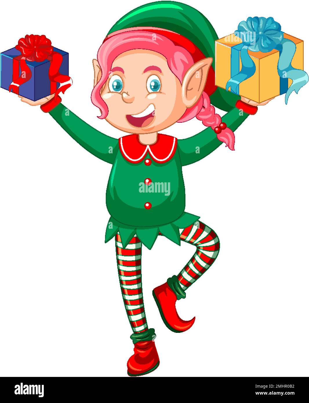 Cute kid wearing elf costume cartoon illustration Stock Vector Image ...
