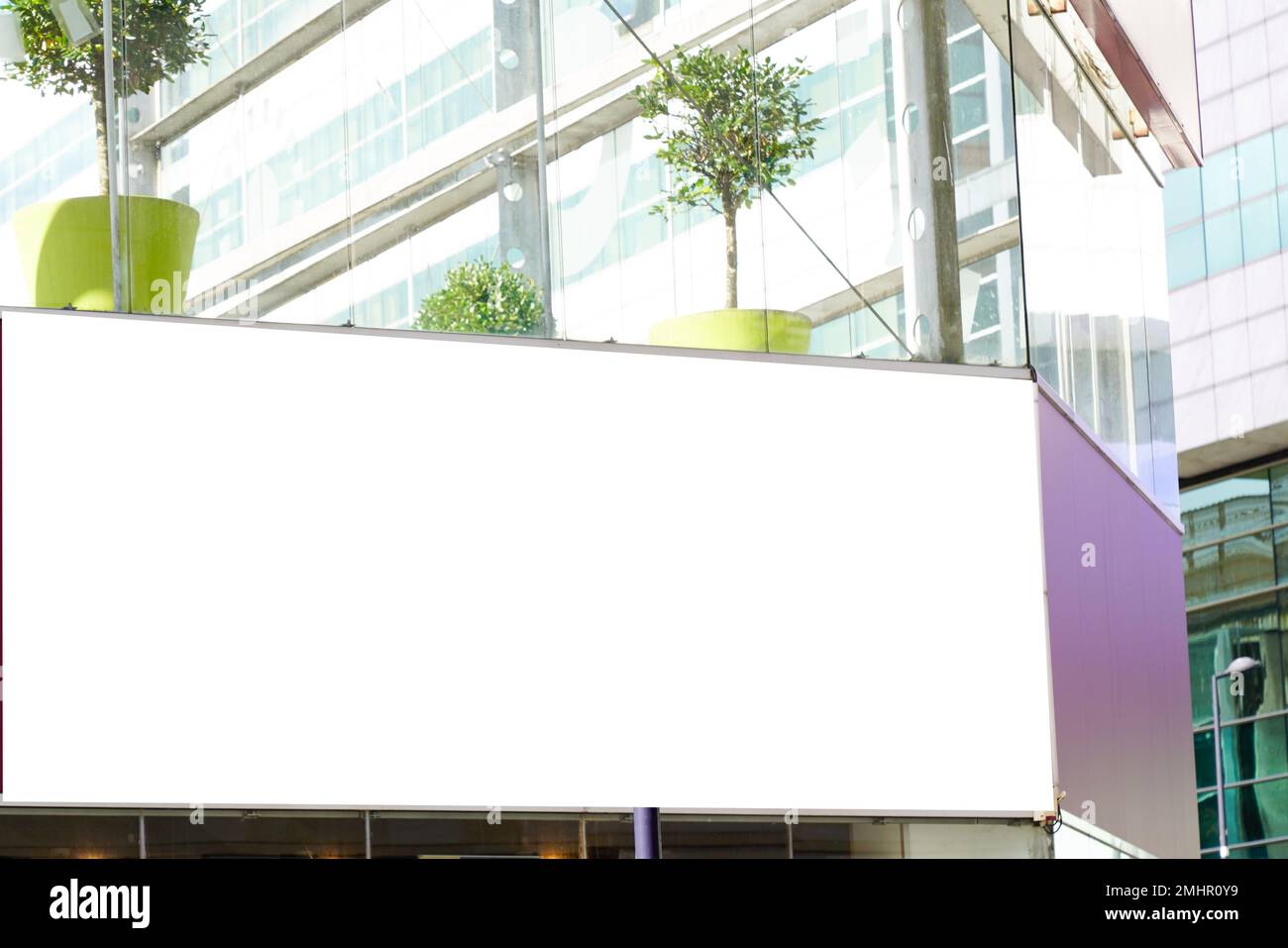 square rectangle empty white sign board on facade building modern ...