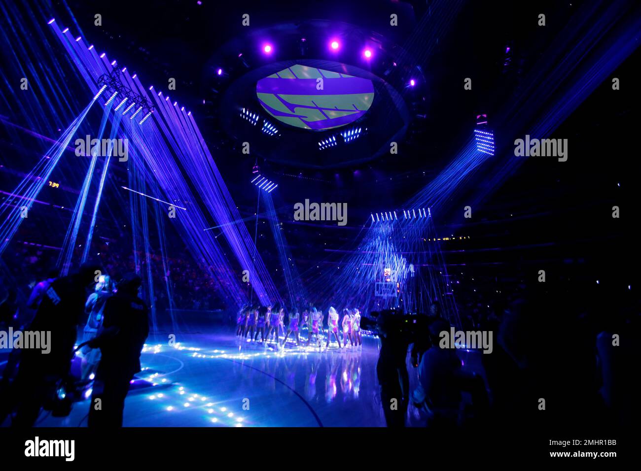 Los Angeles Lakers cheerleaders get ready for introductions before the ...