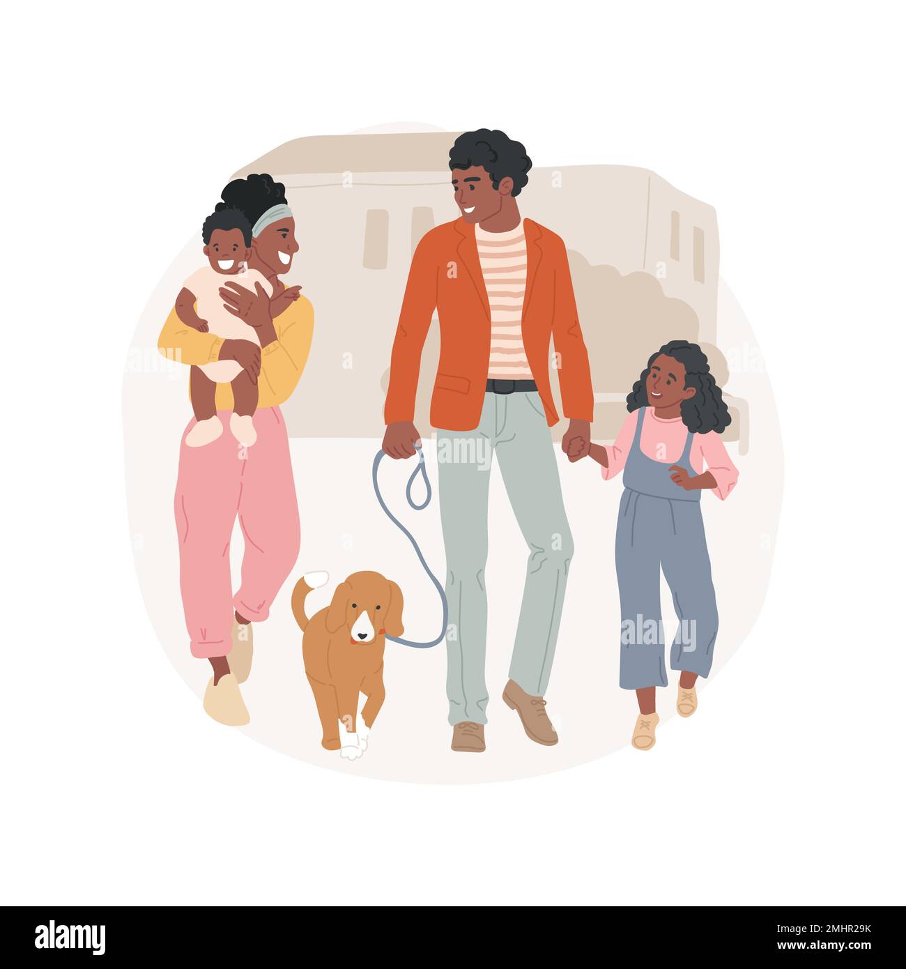 Family walk isolated cartoon vector illustration. Happy parents with ...