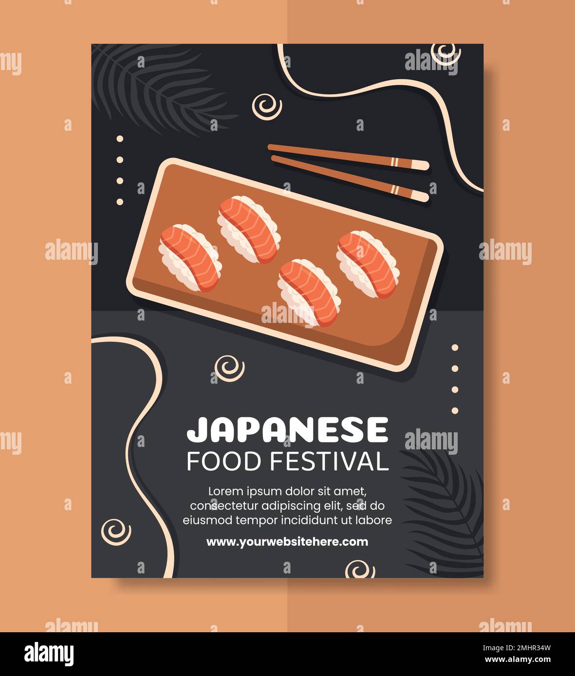Japanese Sushi or Asian Food Poster Flat Cartoon Hand Drawn Templates ...
