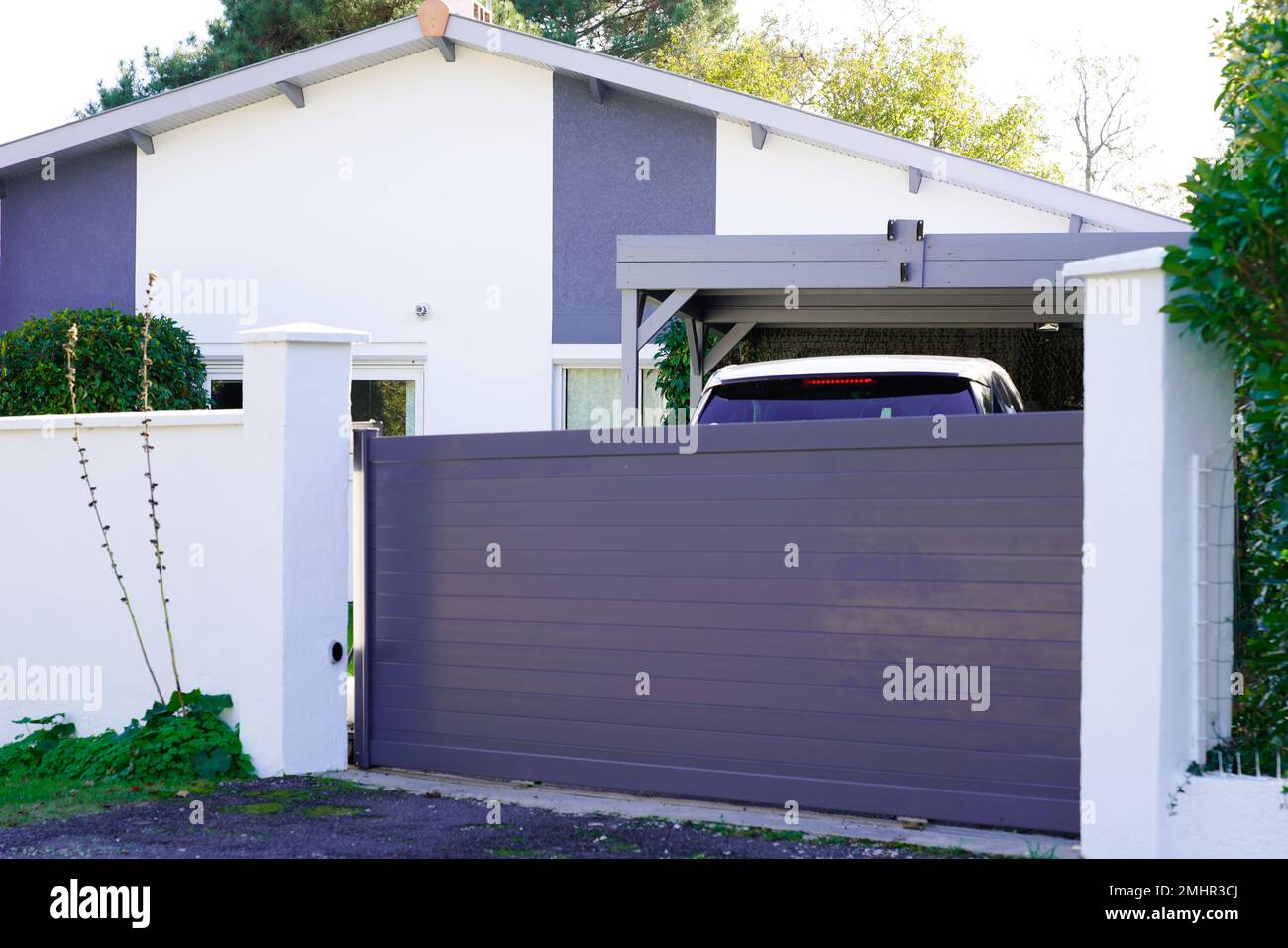 modern grey style gate aluminum home portal gray house entrance Stock ...