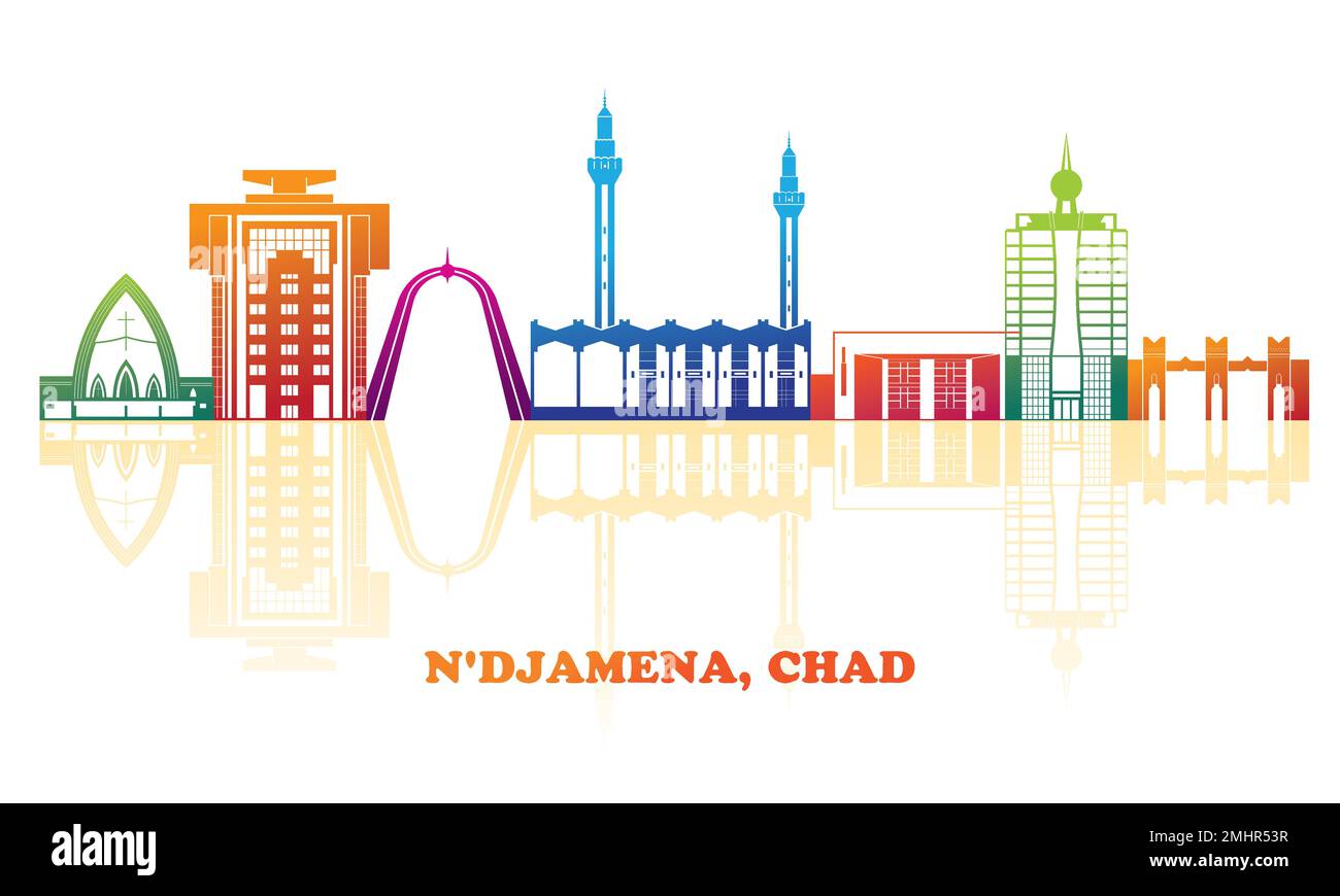 Colourfull Skyline panorama of city of N'djamena, Chad - vector ...