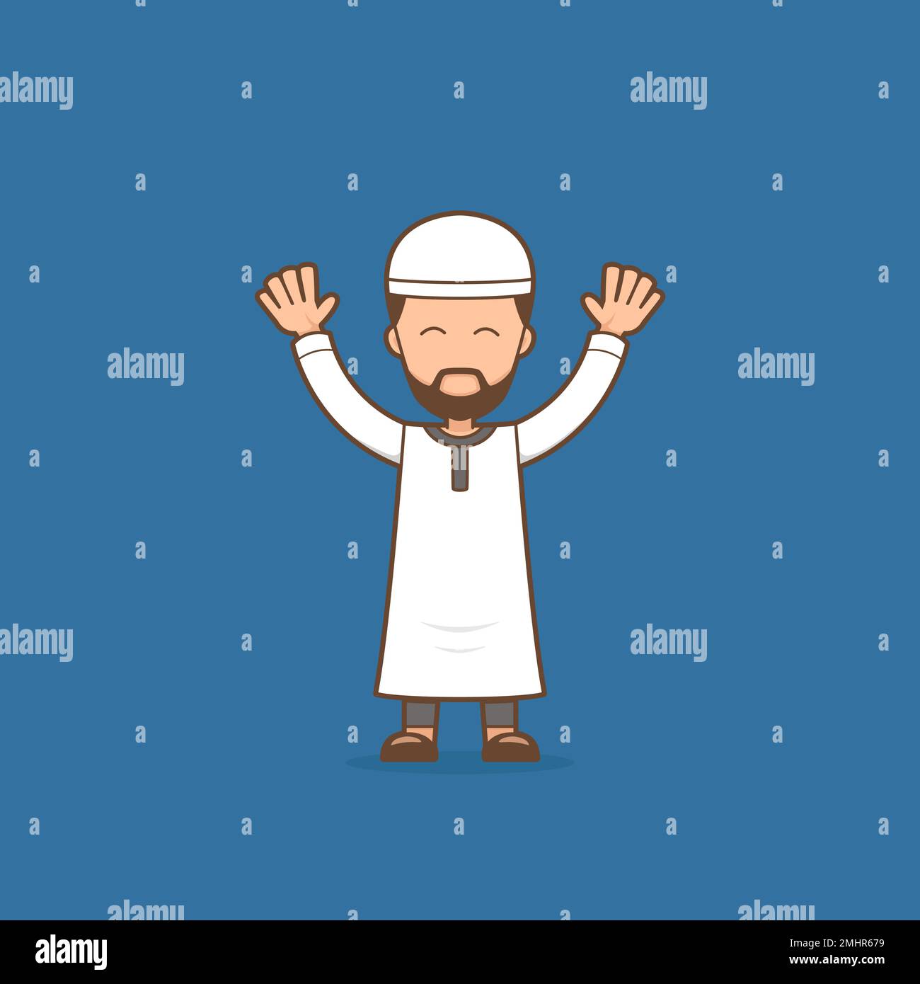 Muslim male man with welcoming pose cartoon character illustration for ...