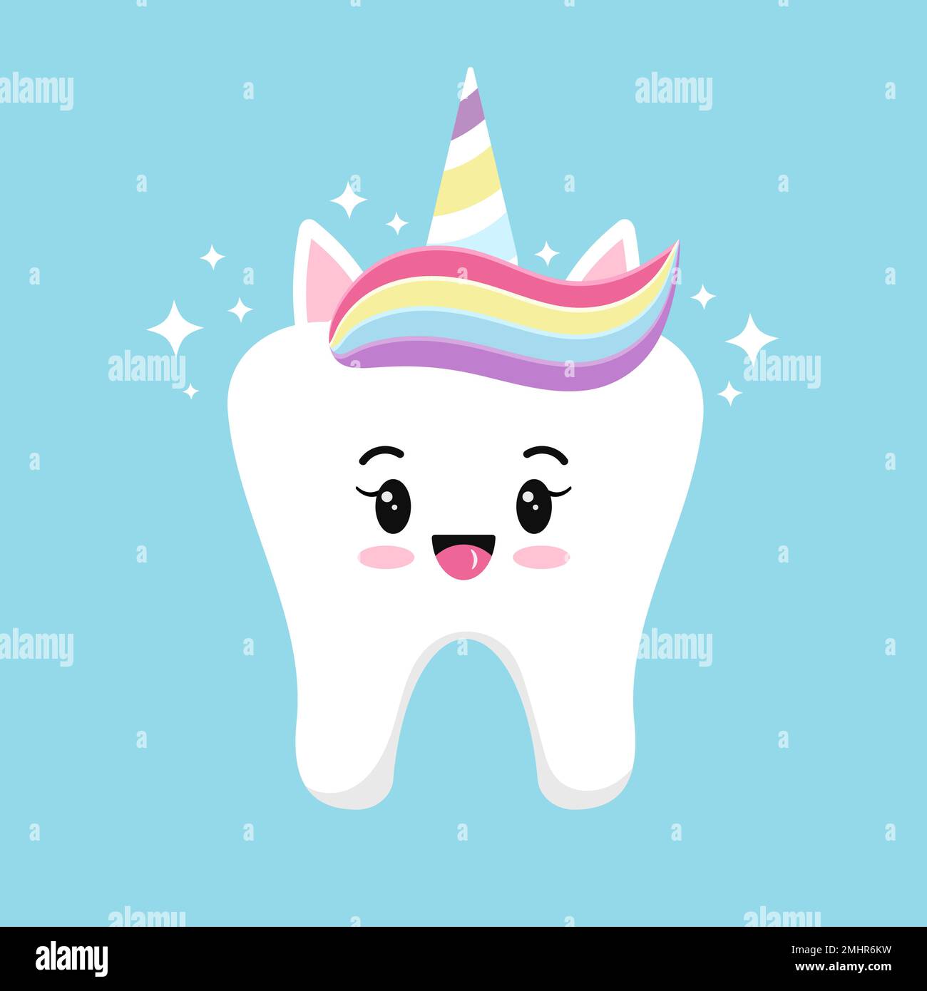 Cute tooth unicorn emoji girl with rainbow paste and horn on head and ...