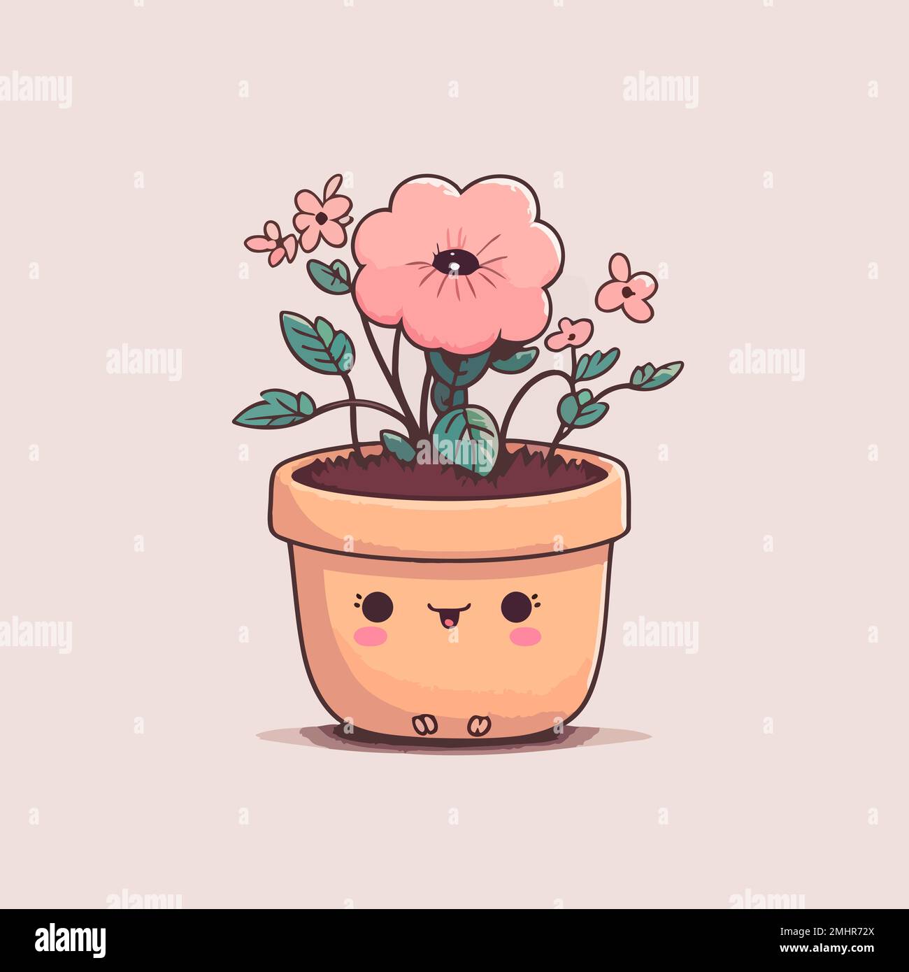 Cute flower pot with pink flowers. Vector illustration in cartoon style ...