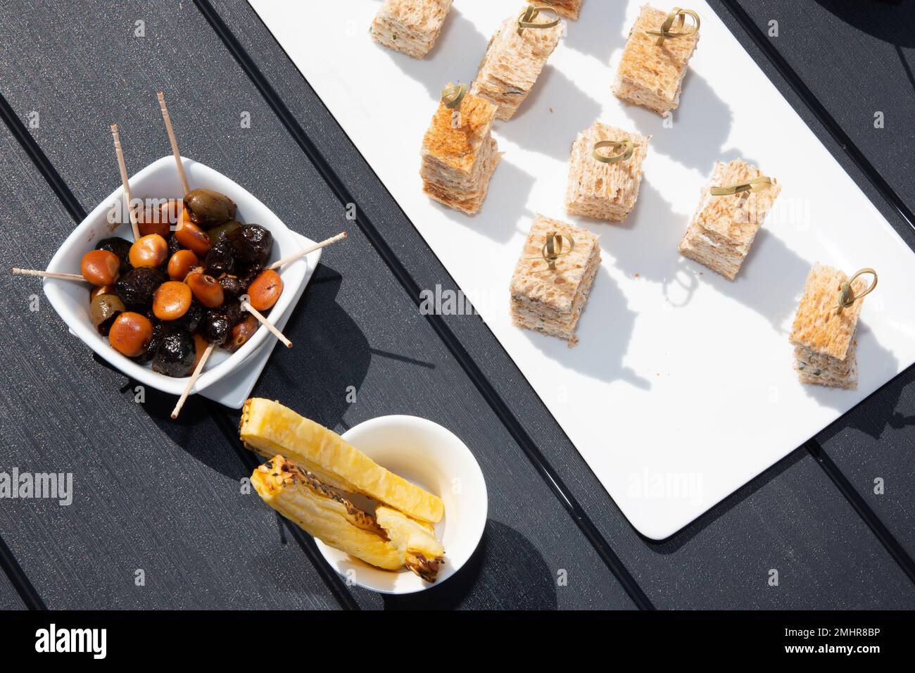 different aperitif dish appetizer on the outside table Stock Photo - Alamy