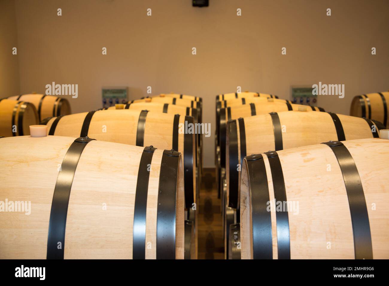 Wine Barrel in a castle Bordeaux vineyard Stock Photo - Alamy