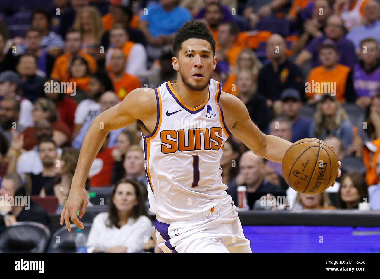 Phoenix Suns guard Devin Booker (1) in the first half during an NBA ...