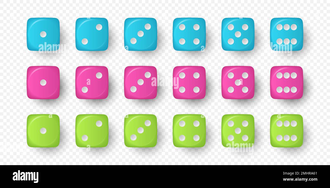 Vector 3d Realistic Blue, Pink and Green Game Dice Icon Set Closeup ...