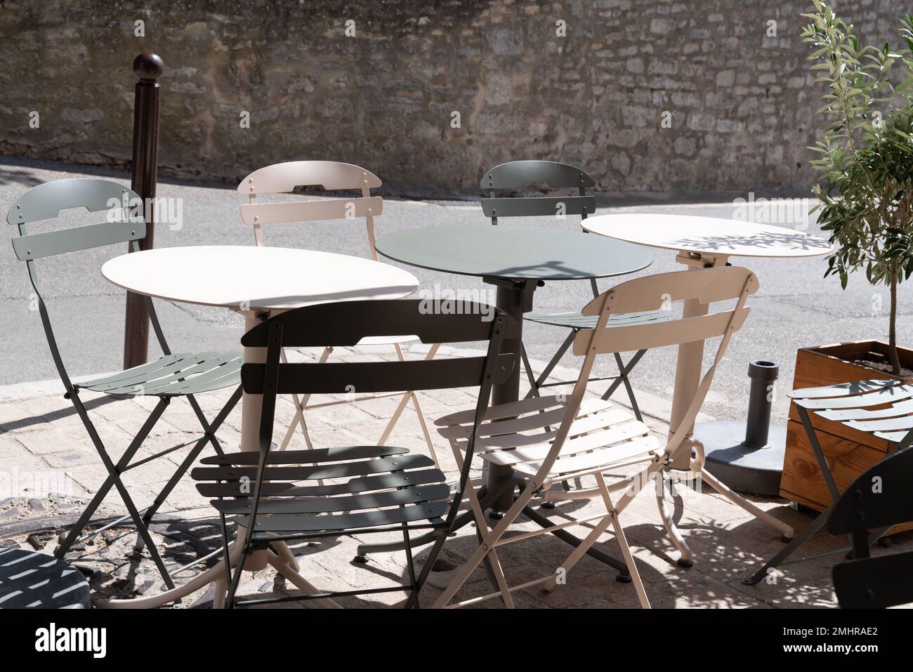 Old fashioned cafe table and chairs on the retro bar terrace Stock ...