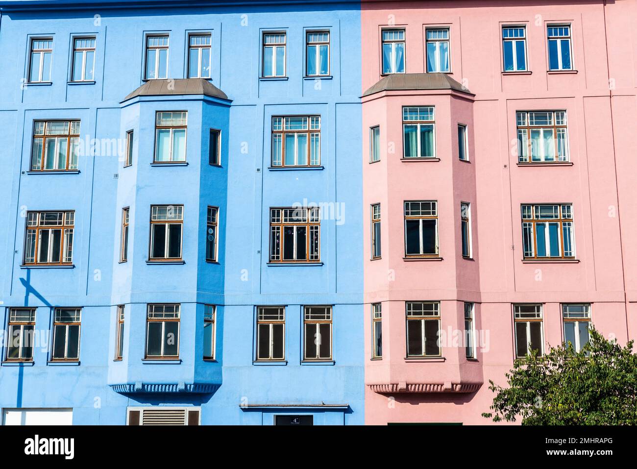 Buildings with blue and pink facades in Wiedner Gurtel, Vienna, Austria ...