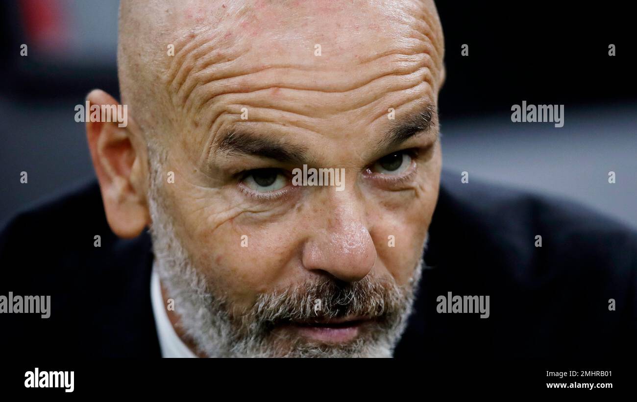 AC Milan's manager Stefano Pioli sits on the bench during a Serie A ...
