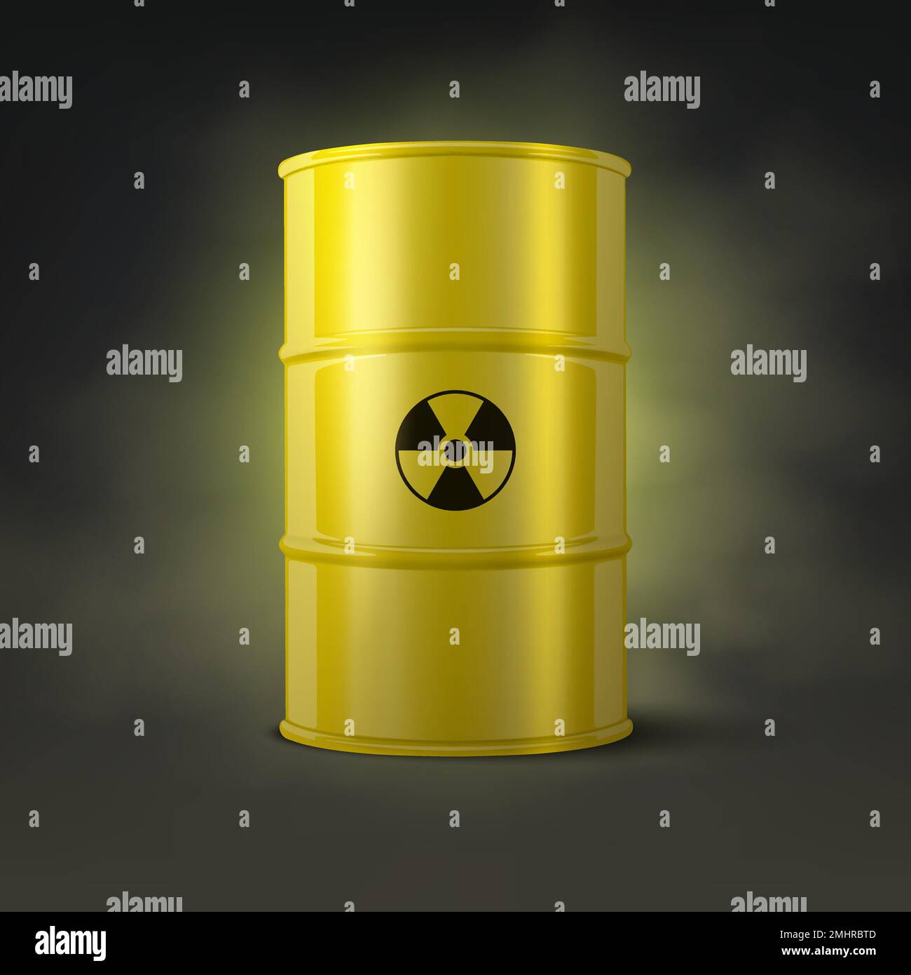 Vector 3d Realistic Yellow Barrel on Black Smoked Background, Nuclear ...
