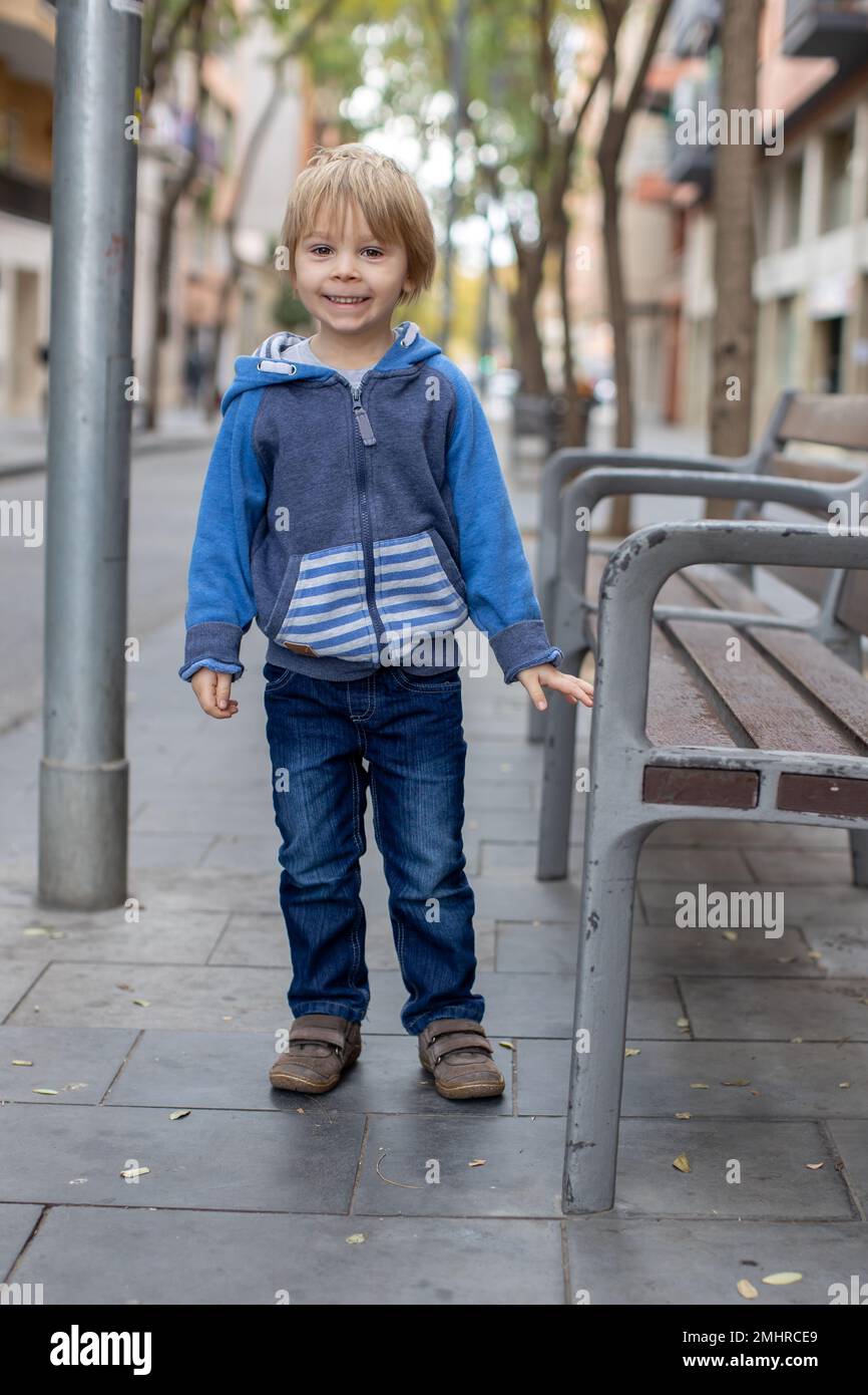 Cute little children tourists admiring Barcelona city, family travel ...