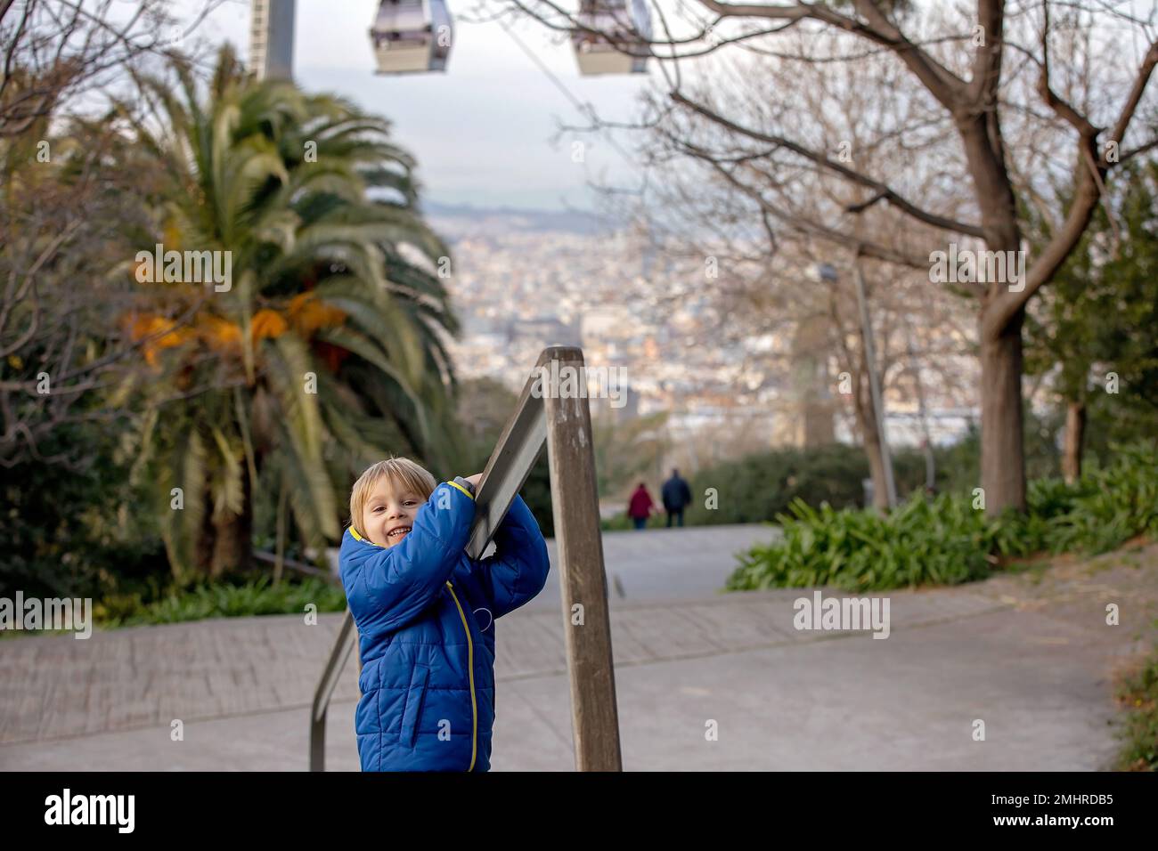 Cute little children tourists admiring Barcelona city, family travel ...