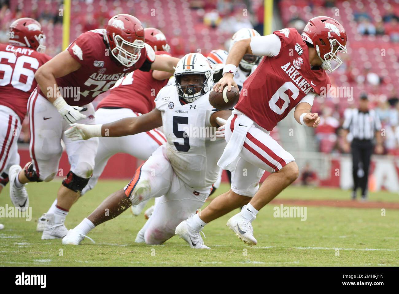 Auburn defensive tackle Derrick Brown puts pressure on Arkansas ...