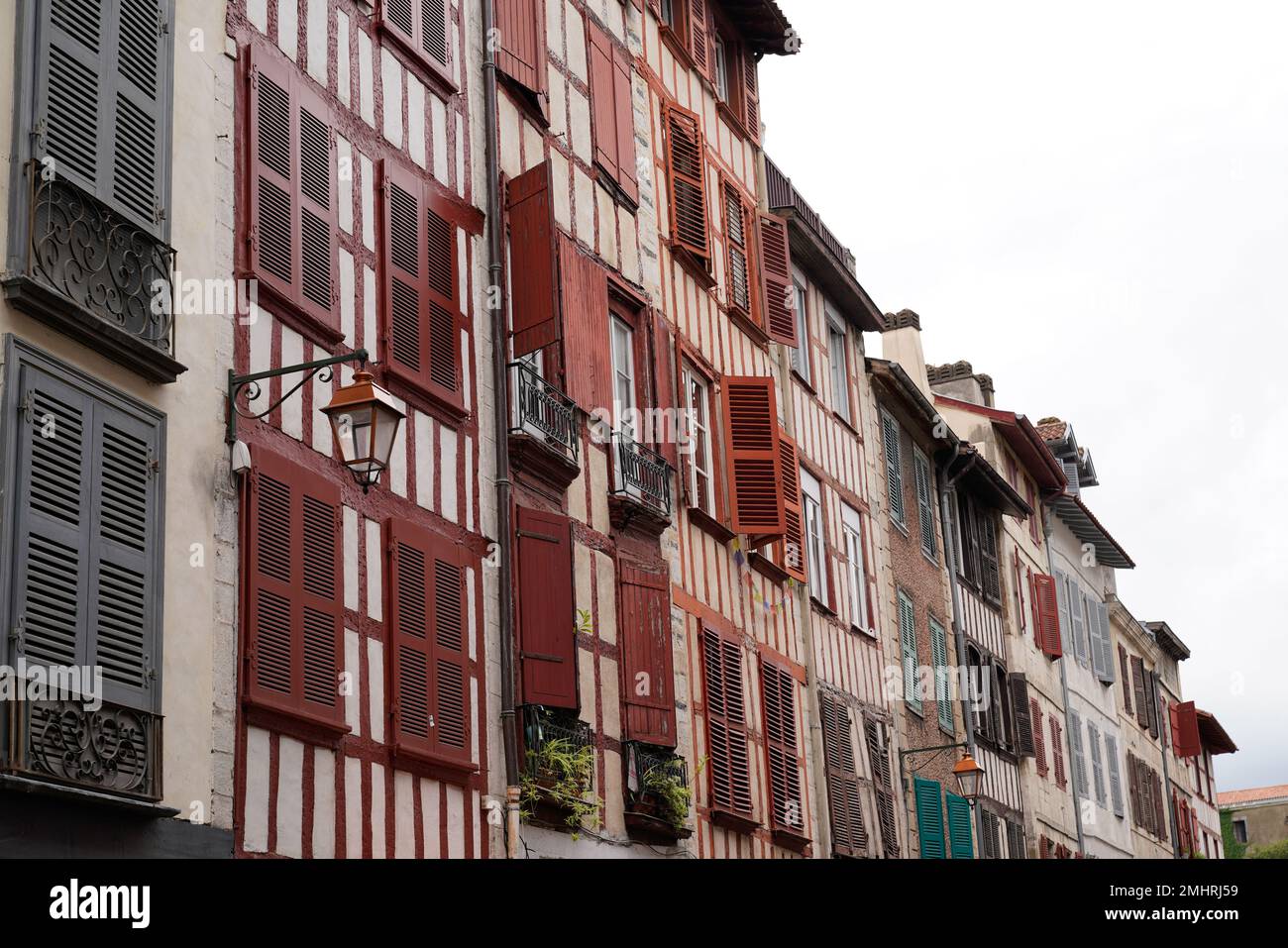 Old typical buildings in bask Bayonne city in ancient basque country in ...