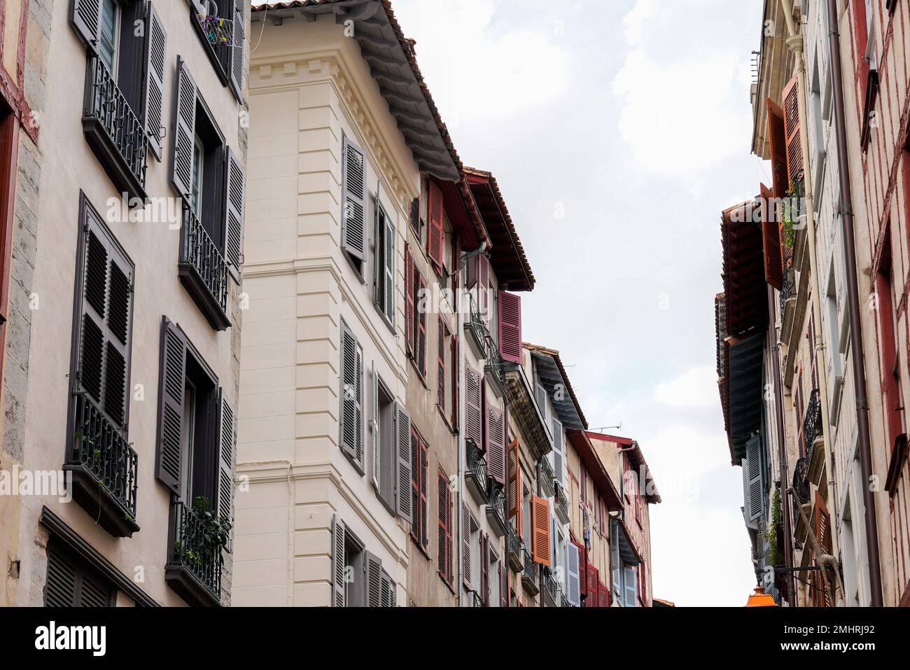 Basque house street with traditional exterior in bask country France ...