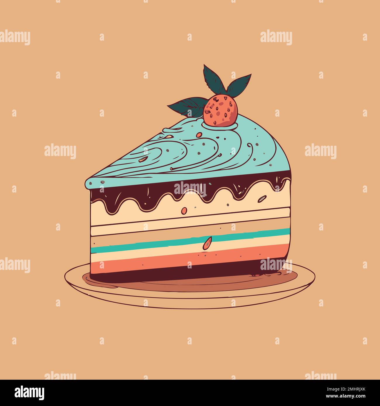 Illustration of slice of sweet cake with multiple layers and frosting ...