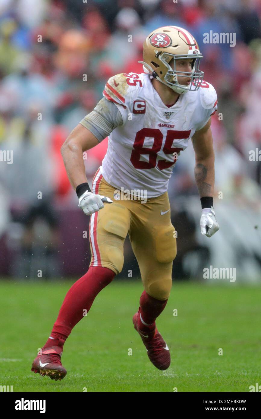 San Francisco 49ers tight end George Kittle runs a route against the ...