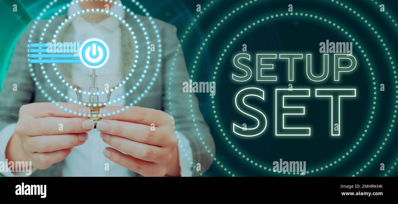 Hand writing sign Setup Set. Business idea the manner, position, or ...