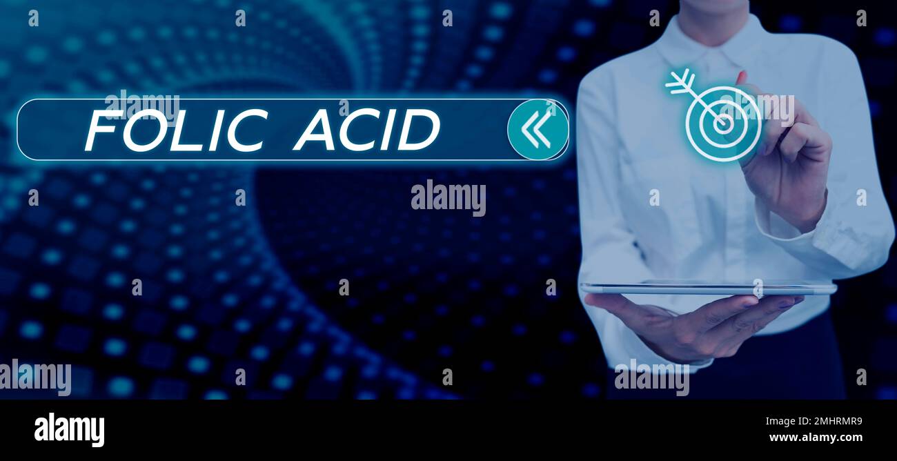 Text caption presenting Folic Acid. Concept meaning Vitamin required ...