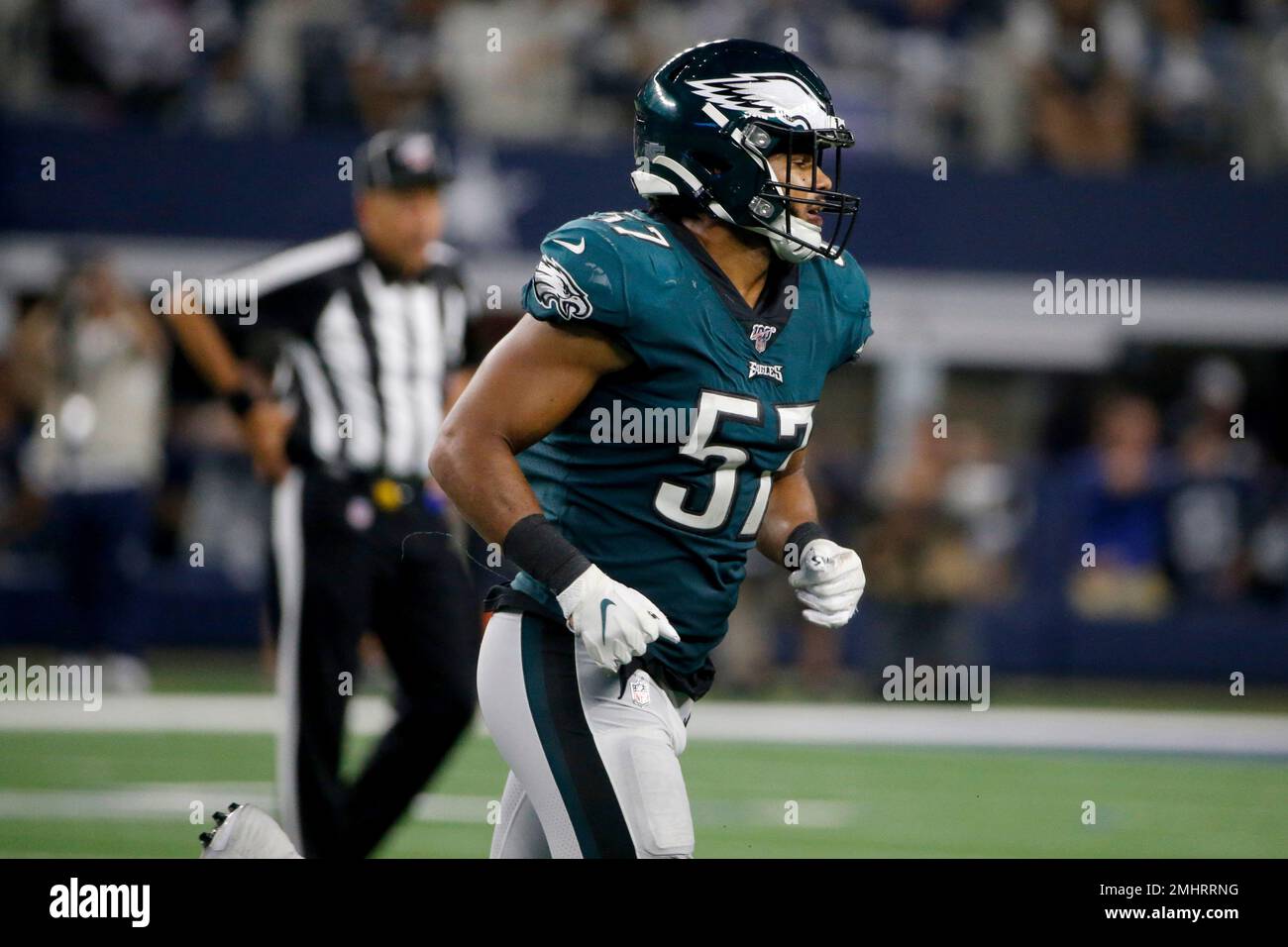 Philadelphia Eagles linebacker T.J. Edwards (57) jogs off the field ...