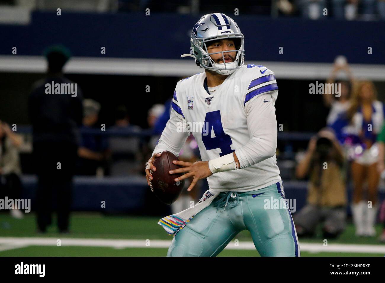 Dallas Cowboys quarterback Dak Prescott (4) drops back to throw a pass ...