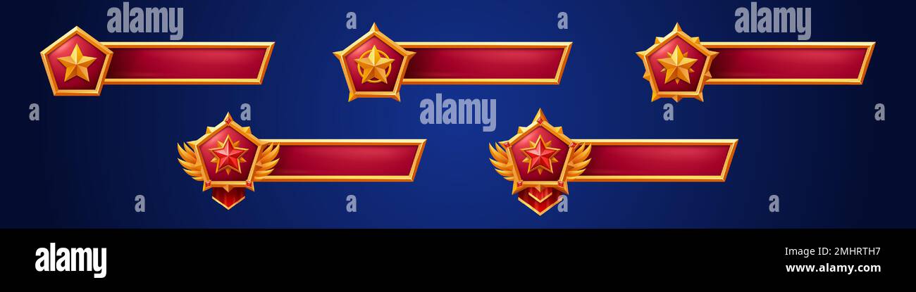 Game banners with golden star badges. Ranking icons of level ...