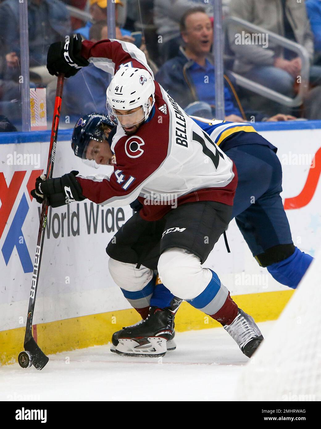 Colorado Avalanche's Pierre-Edouard Bellemare (41), of France, handles ...