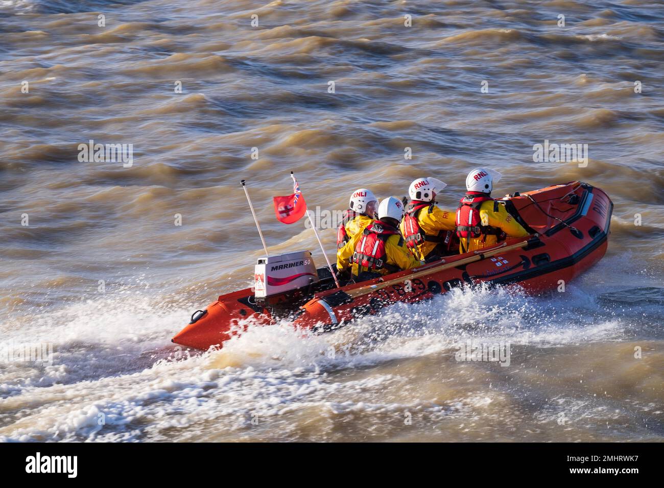 Clacton on sea RNLI Rigid Inflatable Boat inshore lifeboat, in the sea ...