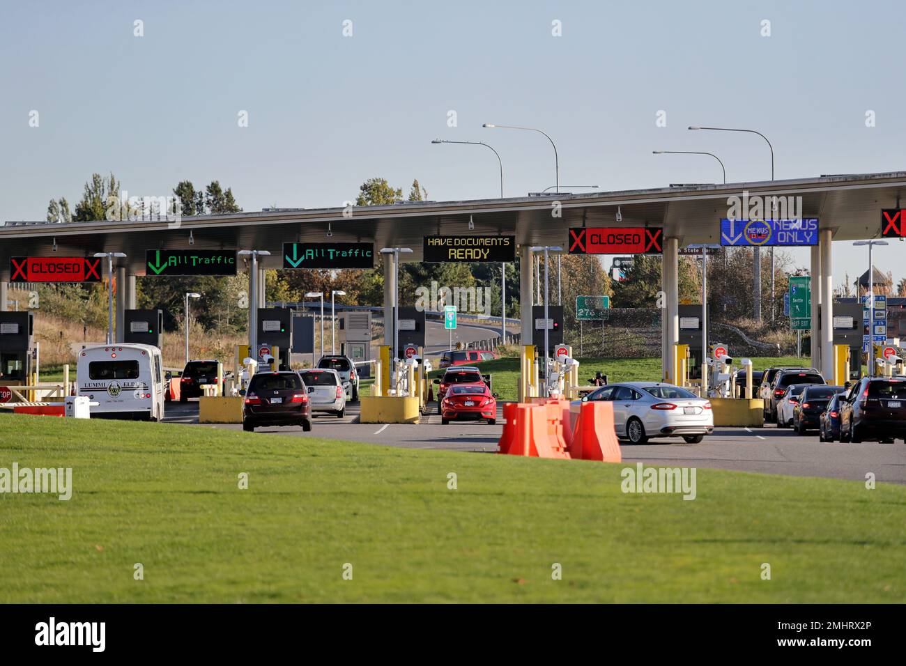 In this photo taken Oct. 9, 2019, traffic enters the United States from ...
