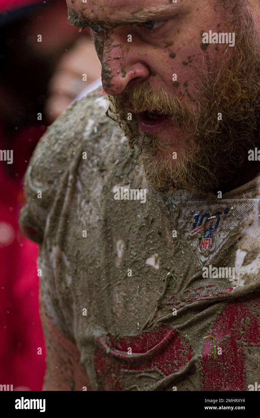 San Francisco 49ers offensive guard Mike Person walks to the bench ...