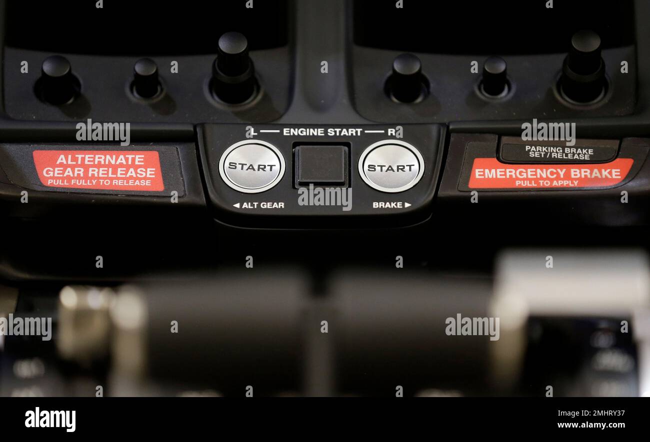 This July 30, 2019 shows the push button start on the HondaJet Elite ...