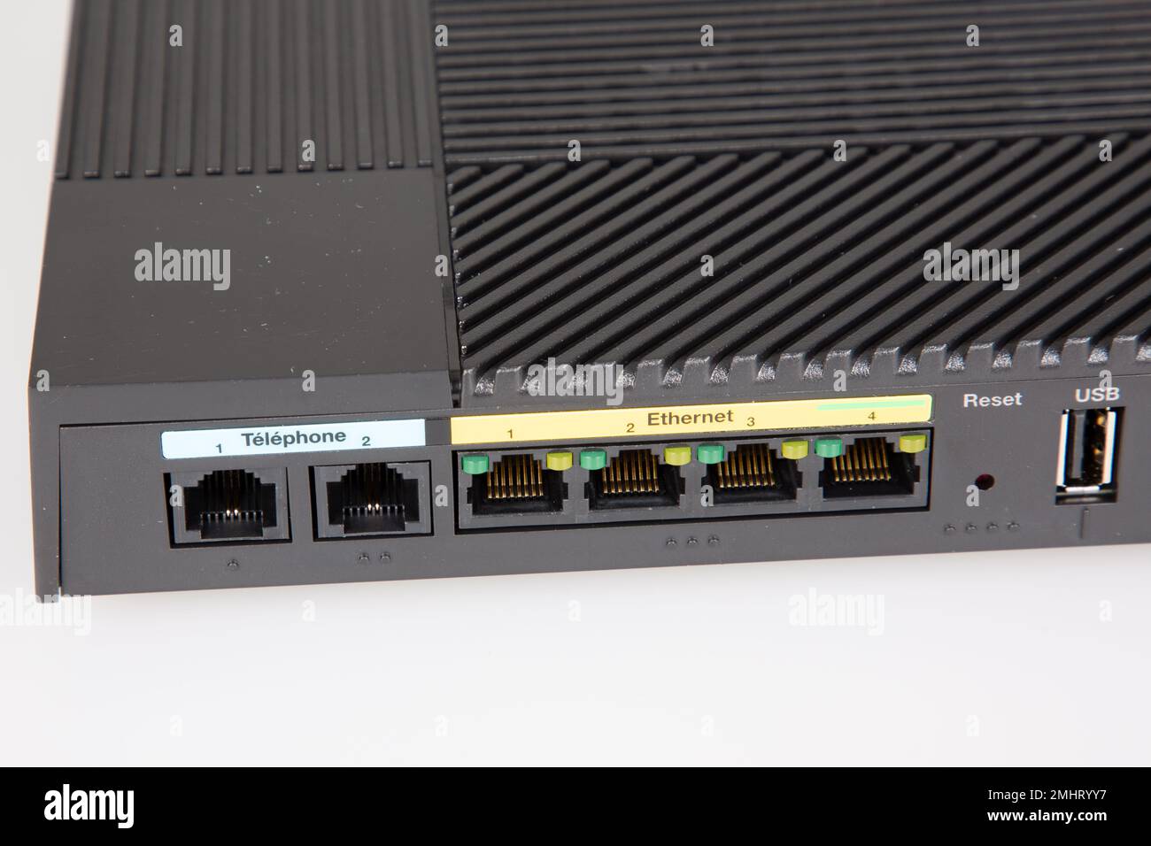 black wireless router high-speed box access point internet on white ...