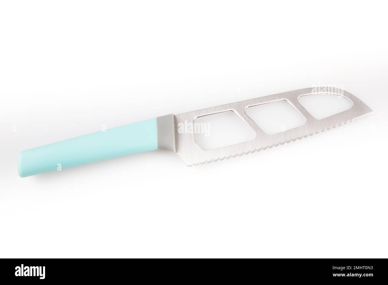 single blue metal knife cut out on isolated white background Stock ...