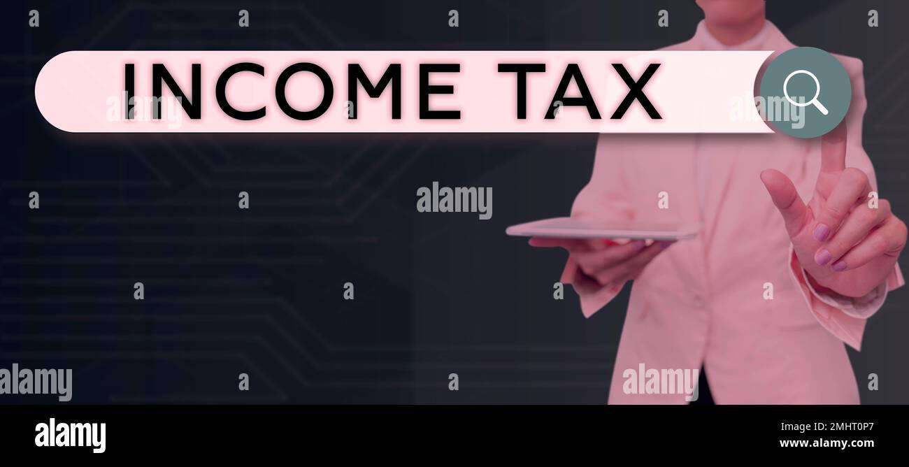 Text sign showing Income Tax. Internet Concept Annual charge levied on ...