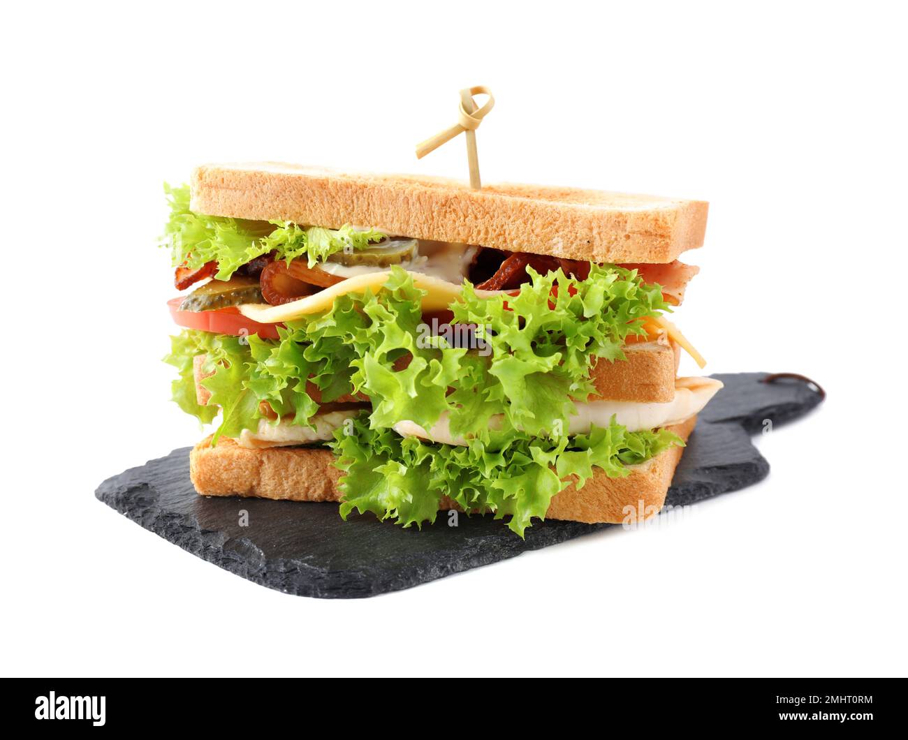 Yummy sandwich with bacon and chicken isolated on white Stock Photo - Alamy