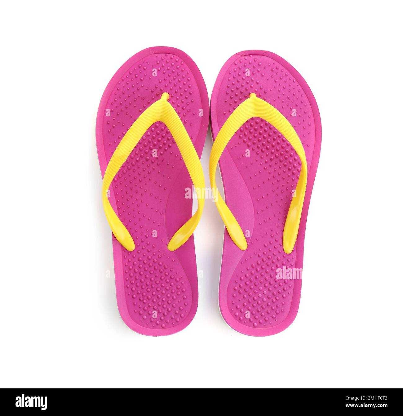 Stylish pink flip flops isolated on white, top view Stock Photo - Alamy