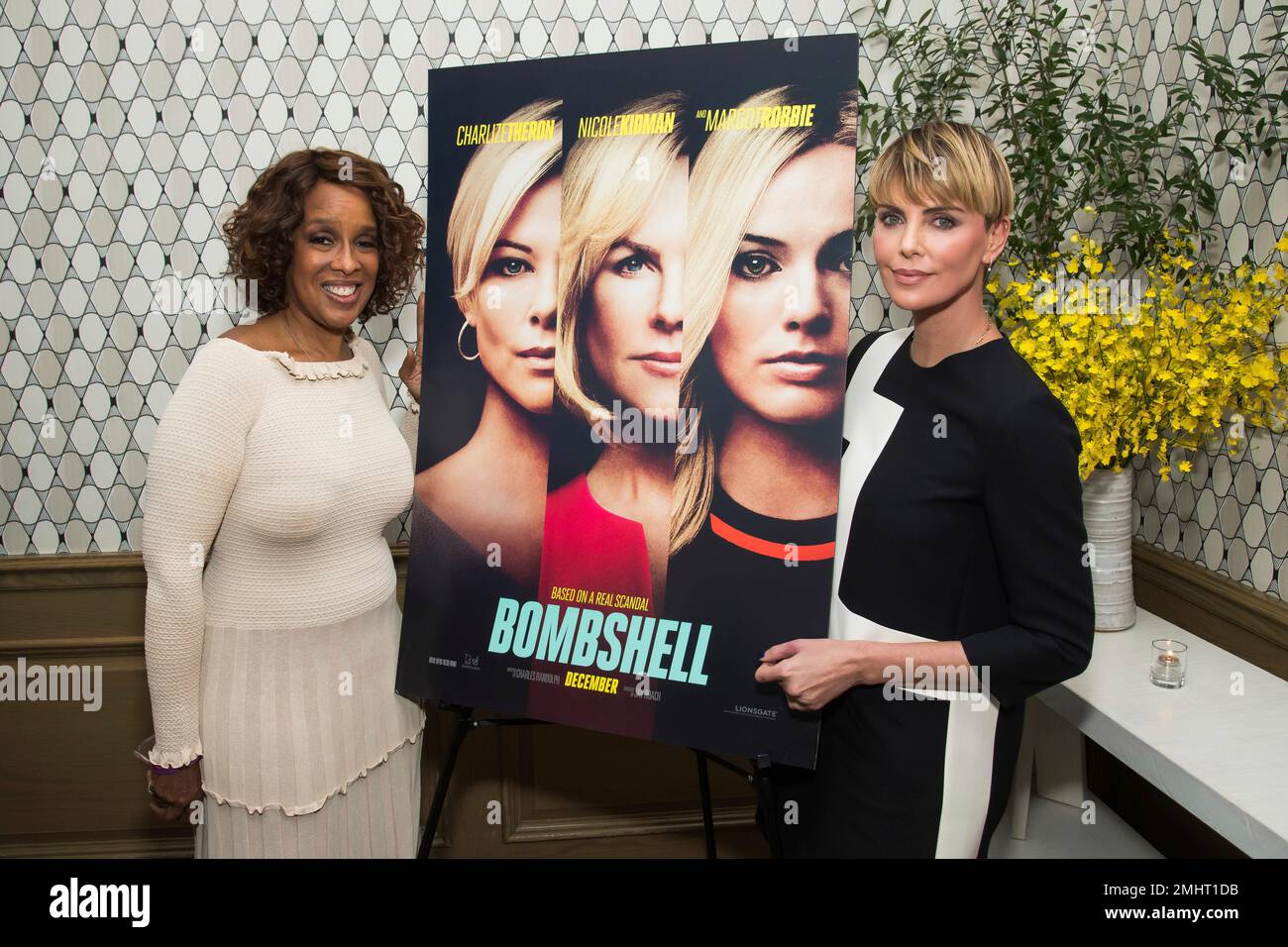 Gayle King, left, and Charlize Theron participate in the "Bombshell ...