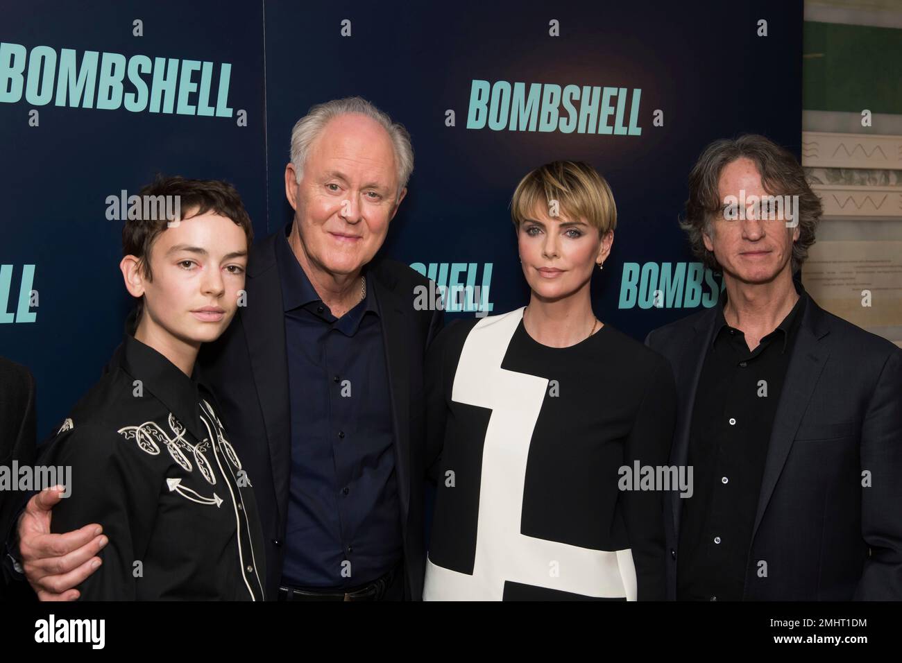 Brigette Lundy-Paine, left, John Lithgow, Charlize Theron and Jay Roach ...
