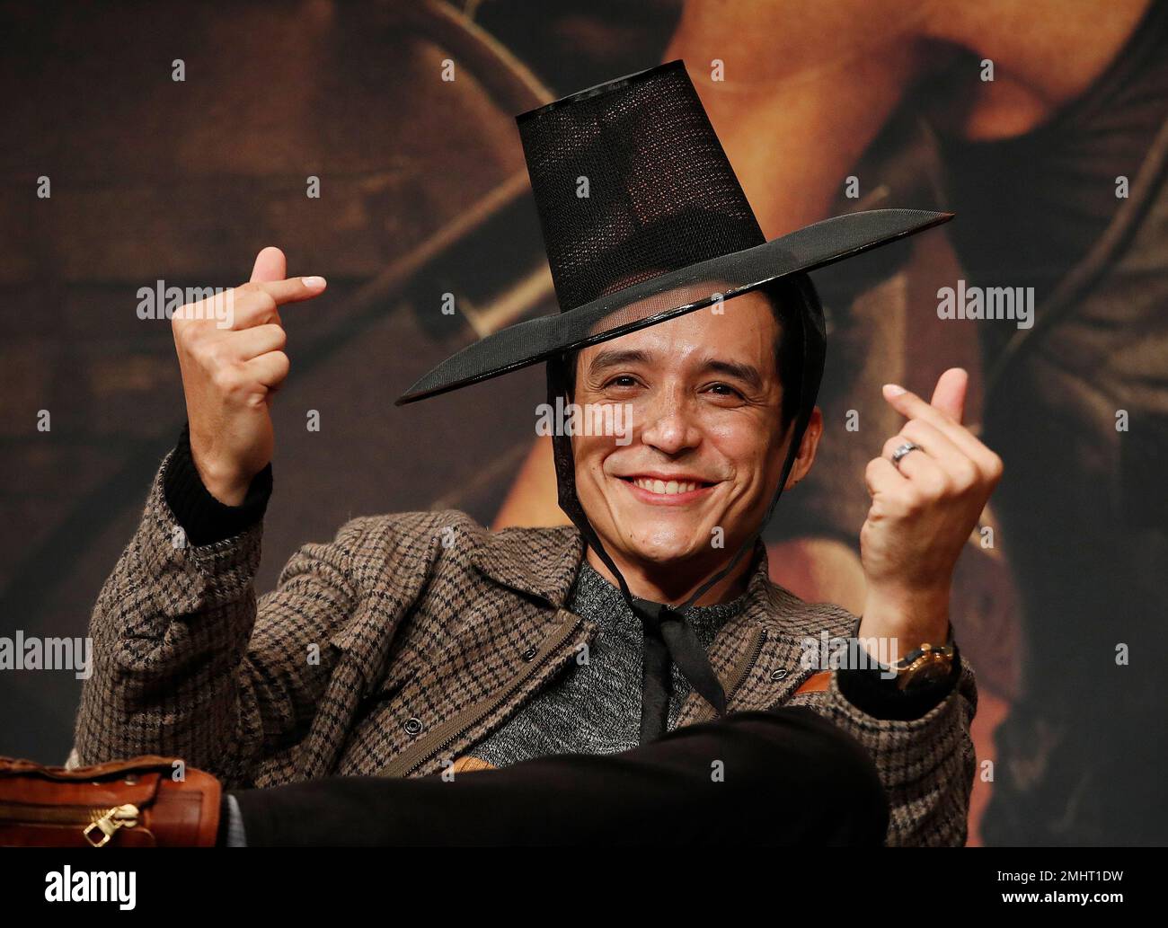 Actor Gabriel Luna wearing the South Korean traditional hat poses ...