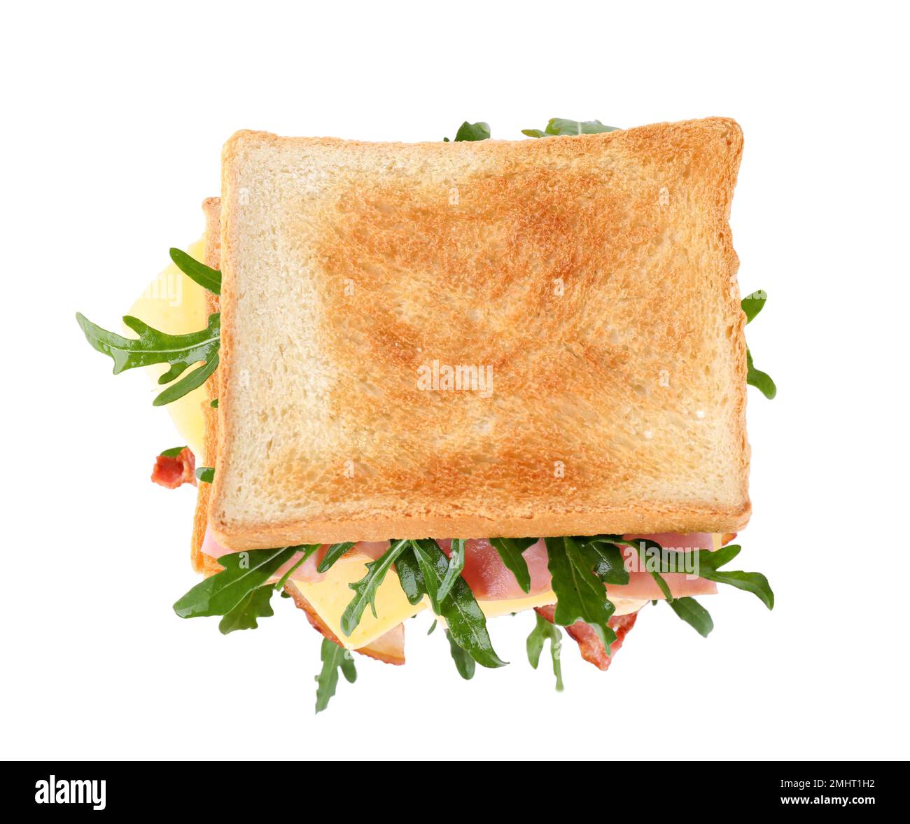 Tasty sandwich with toasted bread isolated on white, top view Stock ...