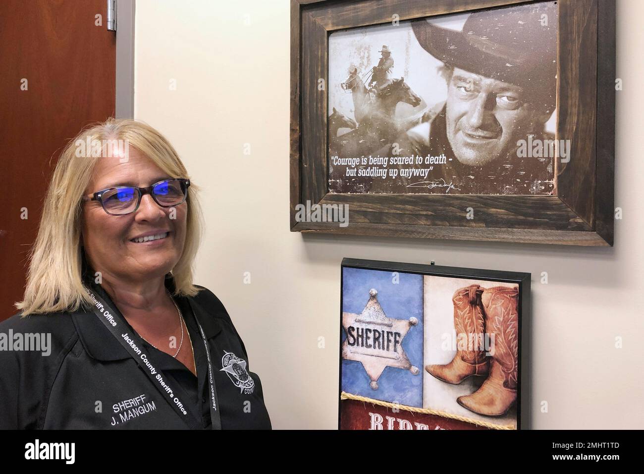 In this Sept. 12, 2019 photo, Jackson County Sheriff Janis Mangum is ...