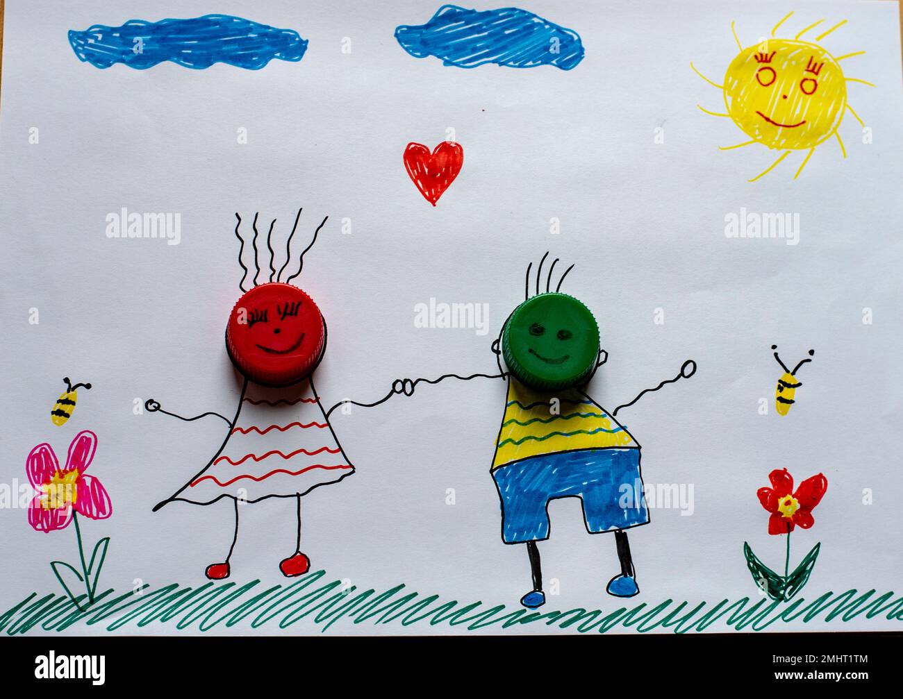 Children's drawing of happy couple Stock Photo - Alamy