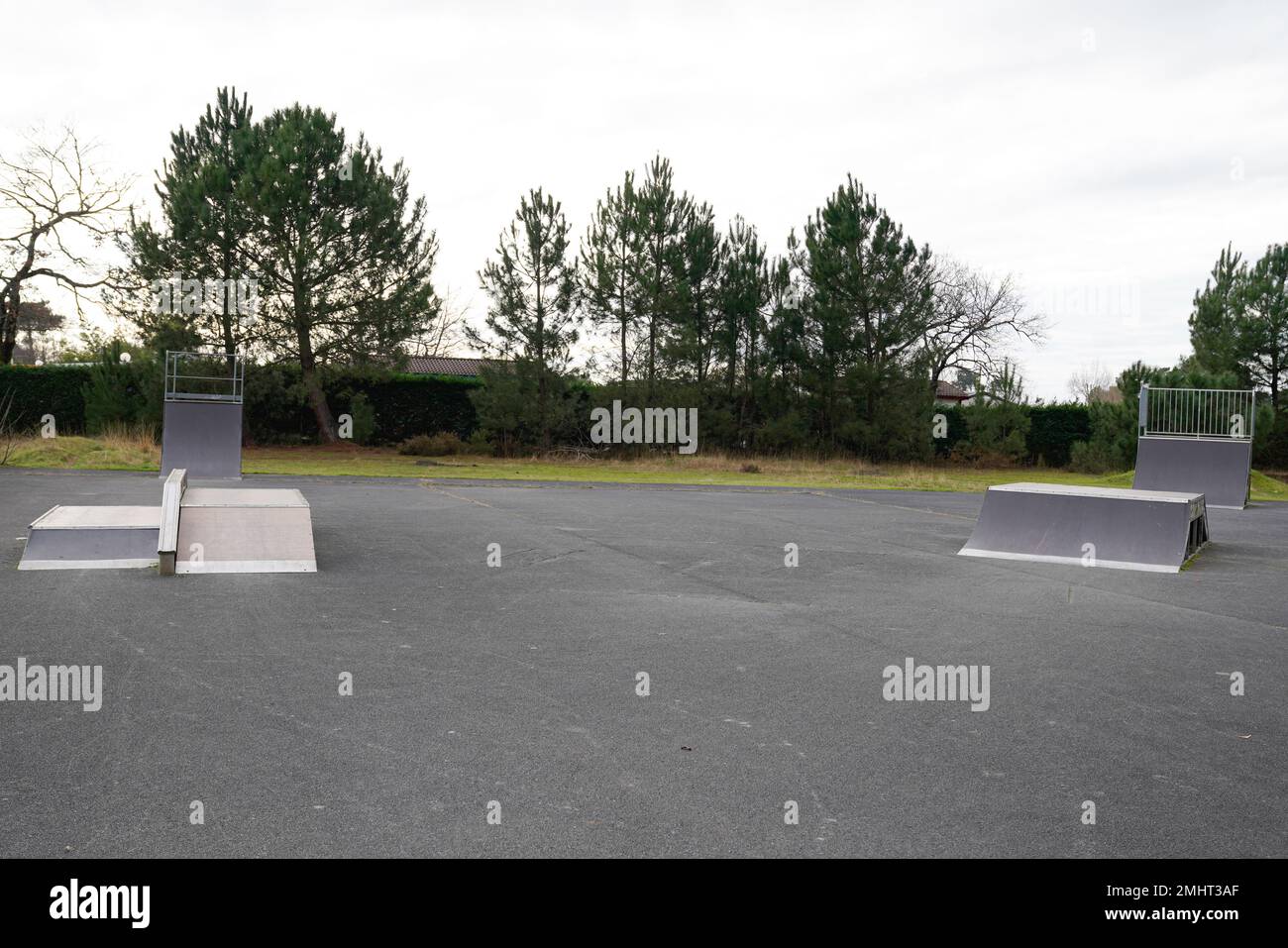 skateboard jumps on urban skatepark ramp in skate park outdoor city ...